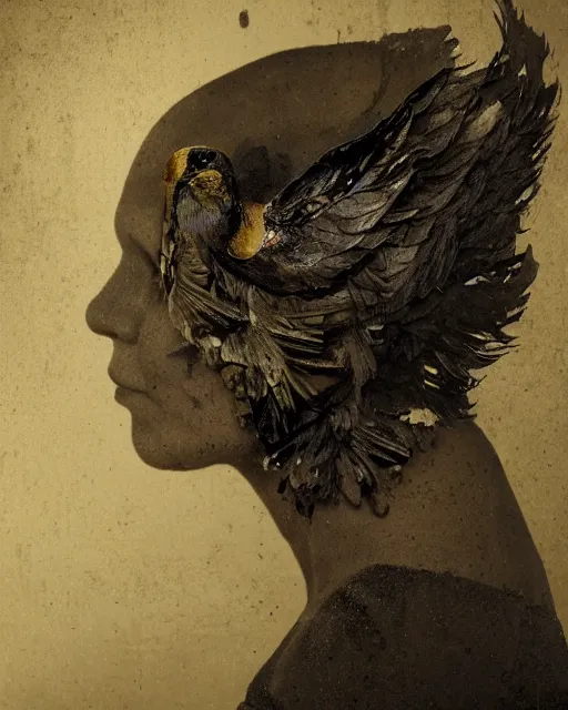 a woman's face in profile, made of bird wings, in the | Stable ...
