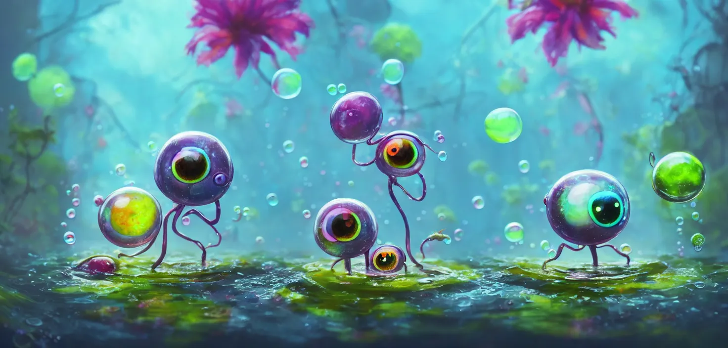 colourful murky nature with cute bubble creatures big | Stable ...