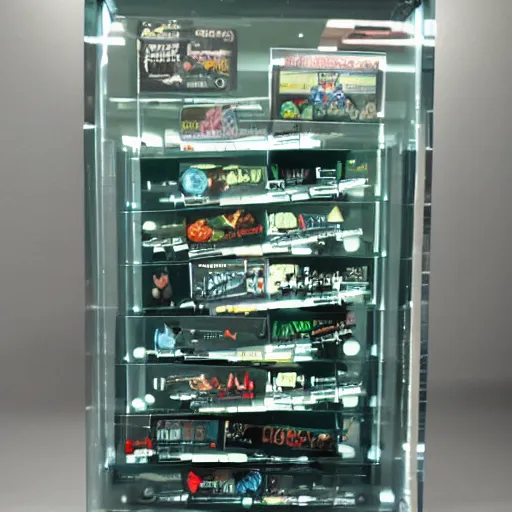 Gameboy collection in a display case on a futuristic | Stable Diffusion ...