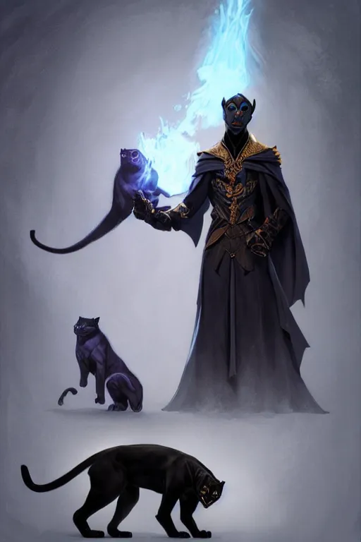 a handsome drow wizard standing with his panther, | Stable Diffusion | OpenArt