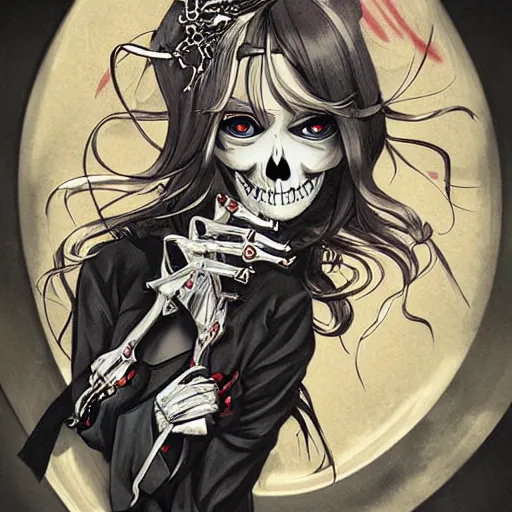 anime manga skull portrait young woman skeleton, | Stable Diffusion ...