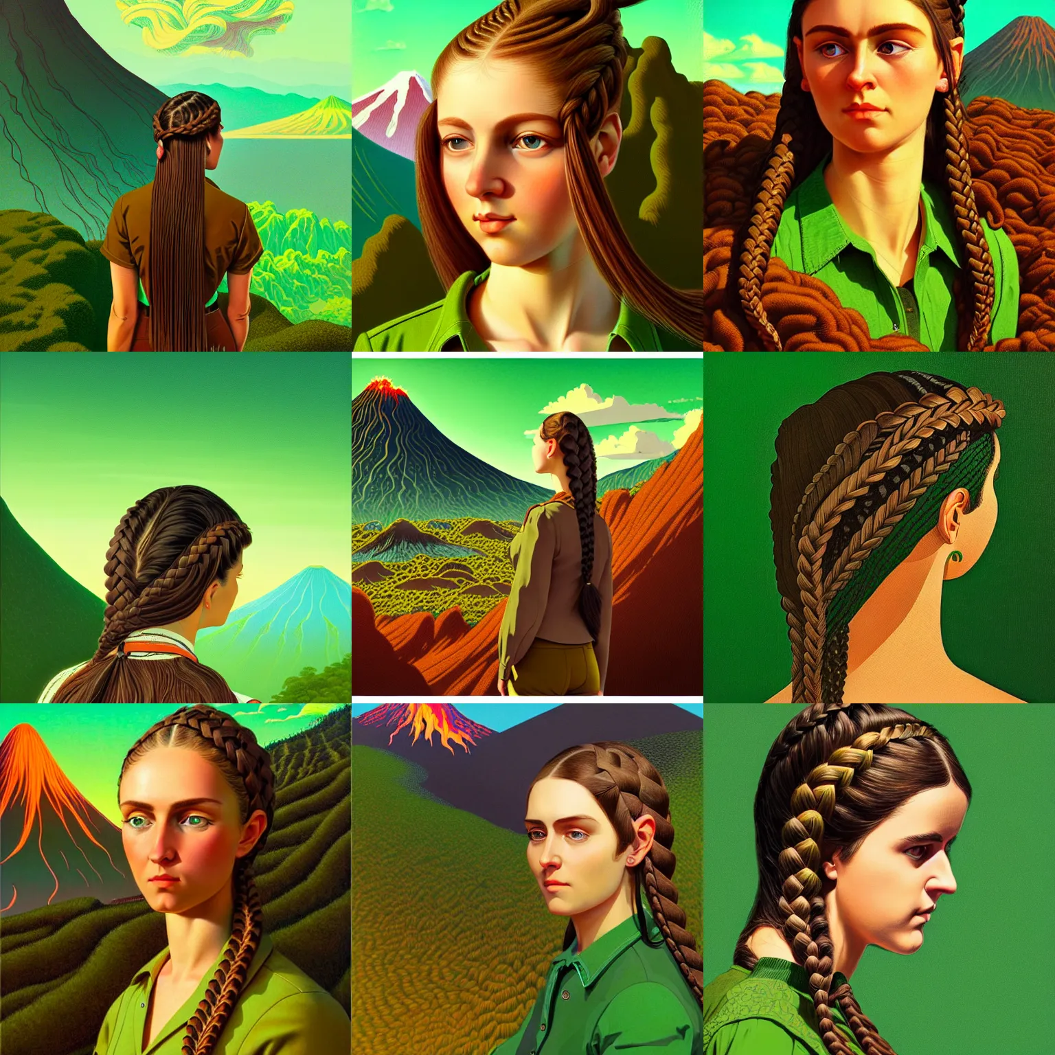 druidic woman with braided brown hair, wearing a green | Stable ...