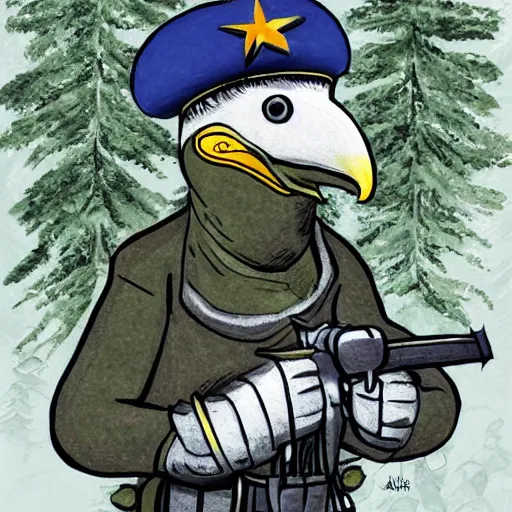 illustration anthropomorphic bird soldier saluting an | Stable Diffusion