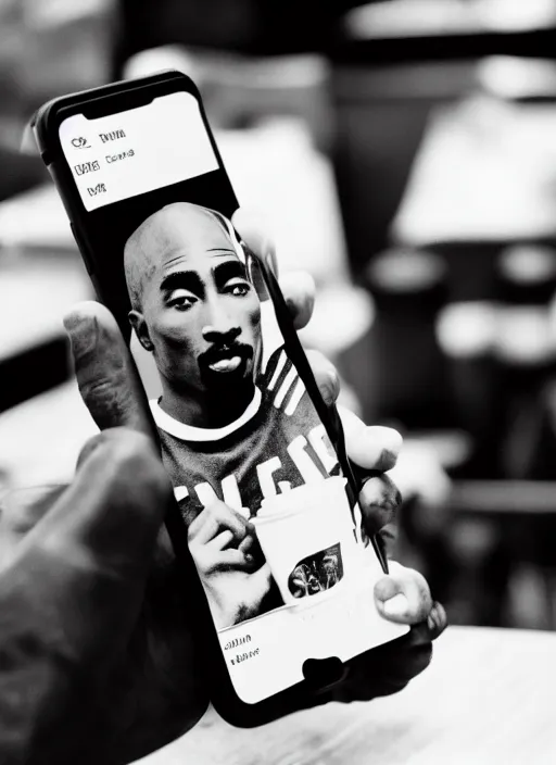 tupac sitting inside a starbucks, taking a picture of | Stable ...