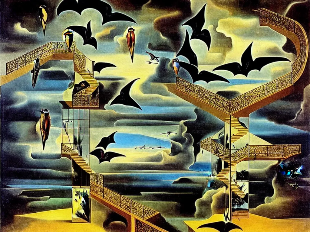 a painting of a staircase to heaven with the reverse | Stable Diffusion