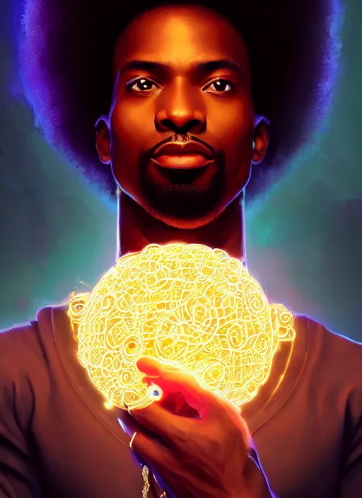 portrait of young black man with glowing jewels, afro | Stable ...