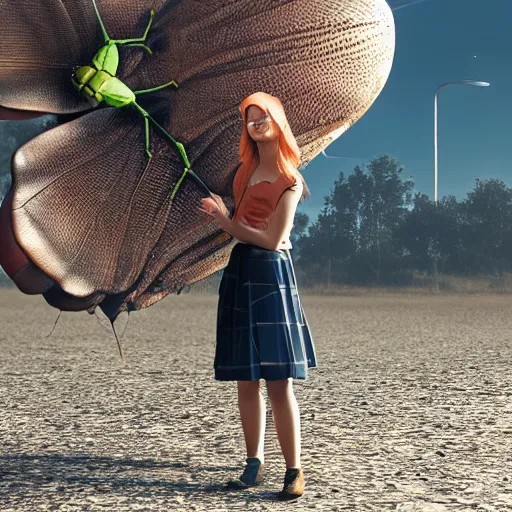 a girl holding a giant grasshopper, photoreal, | Stable Diffusion | OpenArt