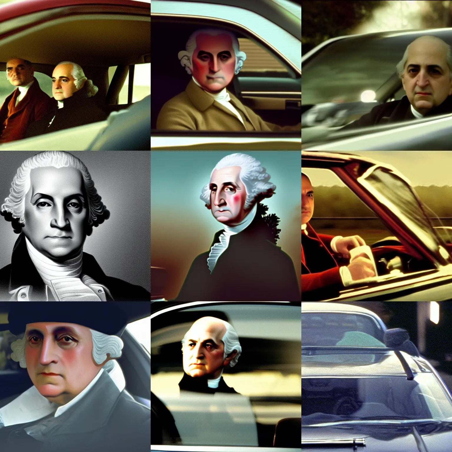 george washington driving a car, still from the the | Stable Diffusion
