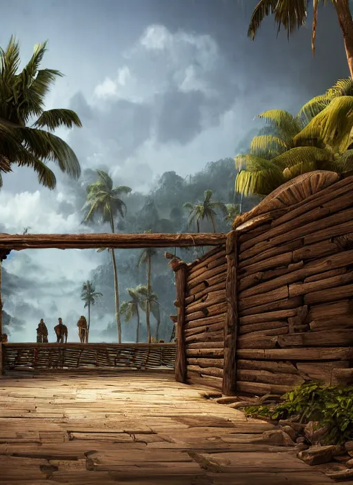 wooden palisade wall on a tropical island, intricate | Stable Diffusion ...