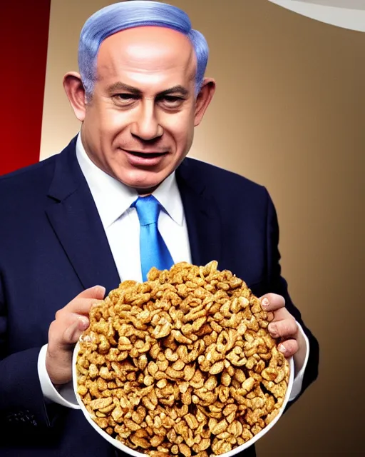 benjamin netanyahu breakfast cereal product photo | Stable Diffusion ...