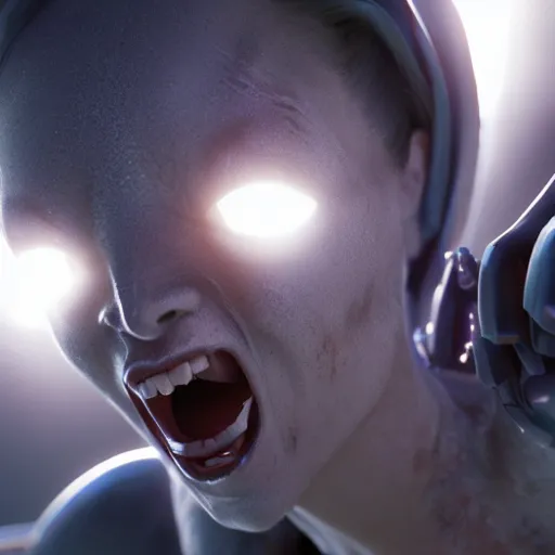 a perfect cyborg banshee screaming. cold light, | Stable Diffusion