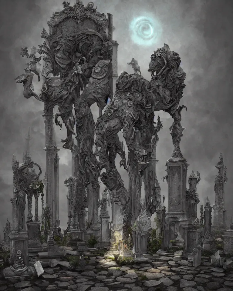 metaphysical painting of gothic cemetery statues | Stable Diffusion