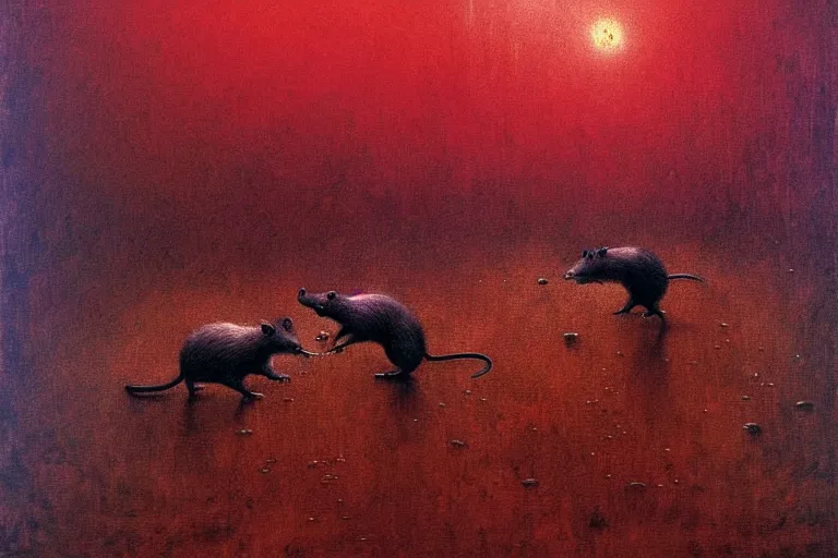 a family of rats scurrying across a drenched field in | Stable ...