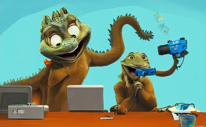 one cute komodo dragon with very big eyes, wearing a | Stable Diffusion