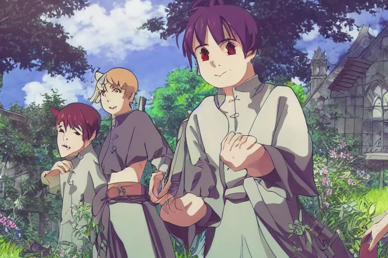 cell shaded anime key visual of a group apprentice | Stable Diffusion ...