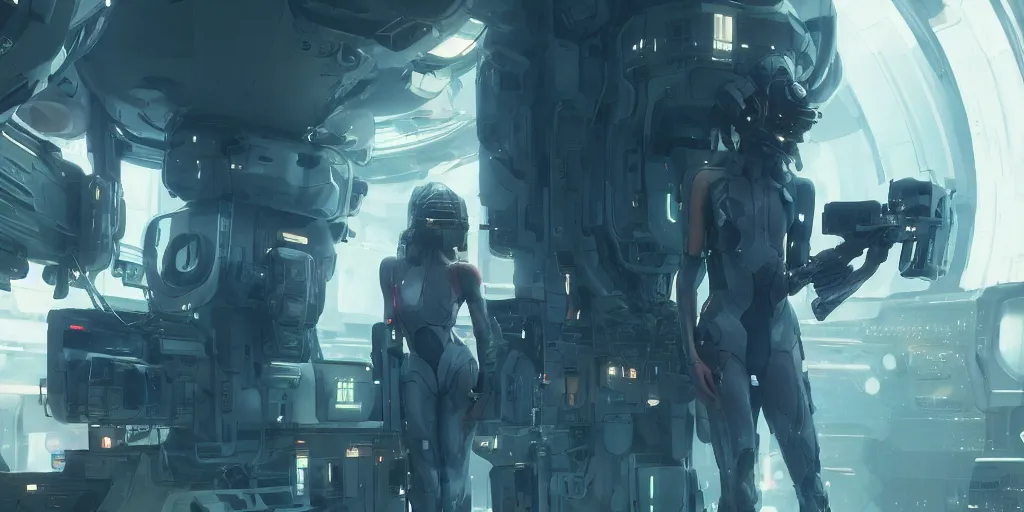 girl in the sci - fi heavy suite with monitor in | Stable Diffusion | OpenArt