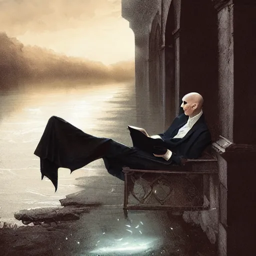 voldemort sitting by the river reading, exudes terror, | Stable ...