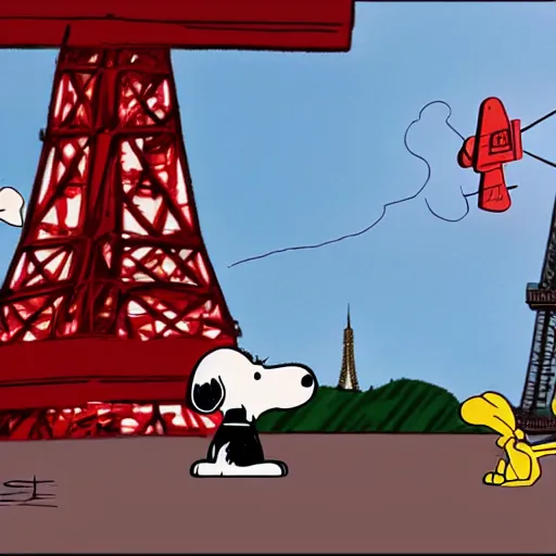 snoopy crashing his doghouse into the eiffel tower | Stable Diffusion ...