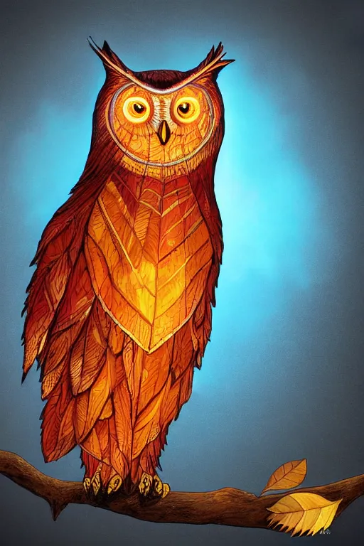 radiant owl, glowing amber, autumn colours, highly | Stable Diffusion ...