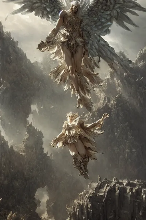 Art of beautiful angel rising above an ancient | Stable Diffusion | OpenArt