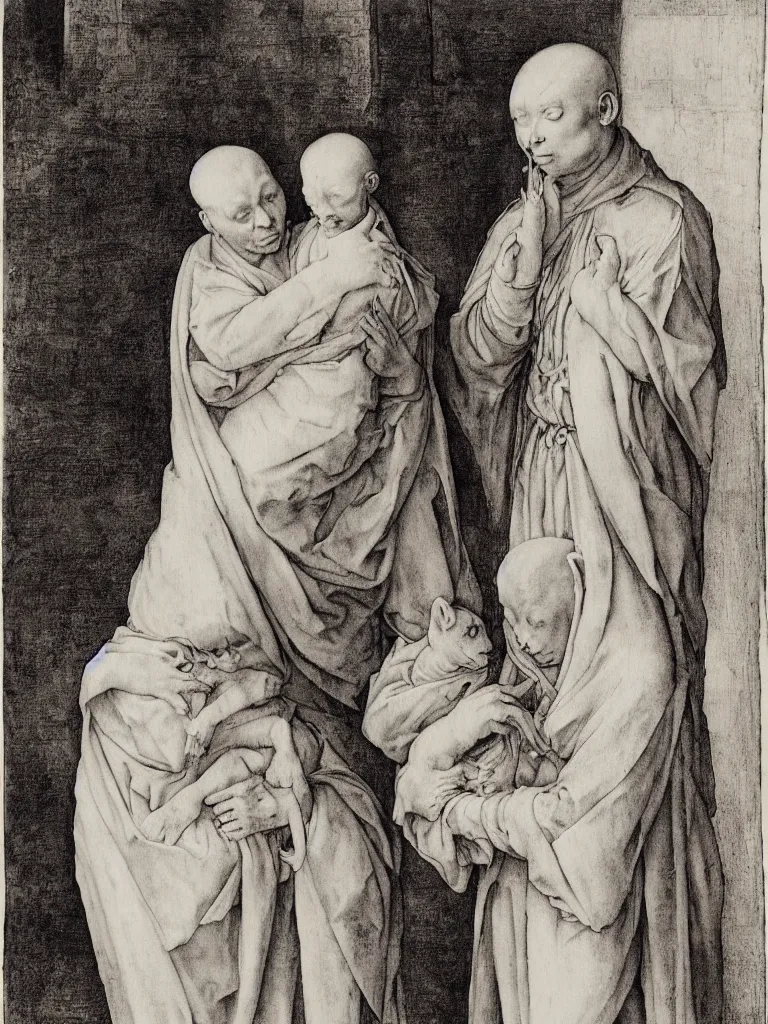 Portrait of strange, intense albino, blue-eyed man, | Stable Diffusion