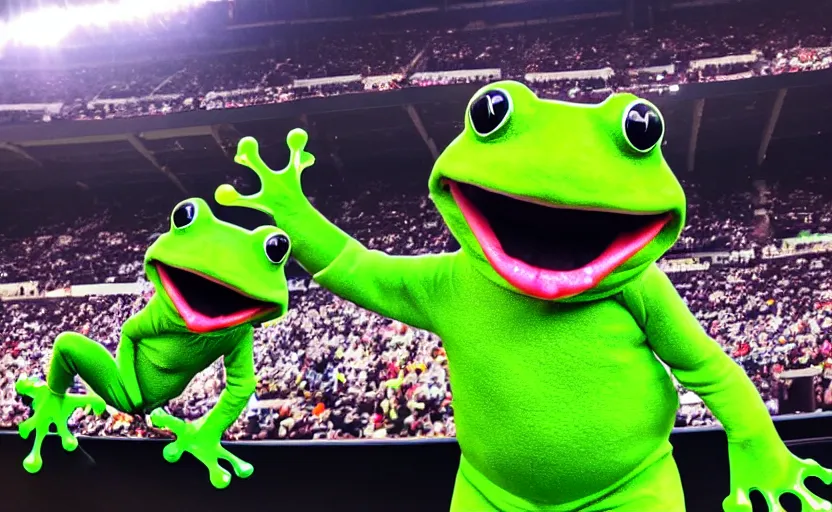 cute frog sports mascot costume at a sports game, | Stable Diffusion ...