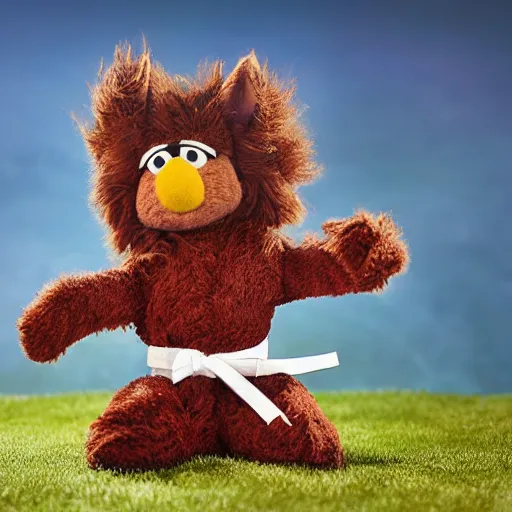 a fluffy brown furred elmo with big soft rabbit ears | Stable Diffusion