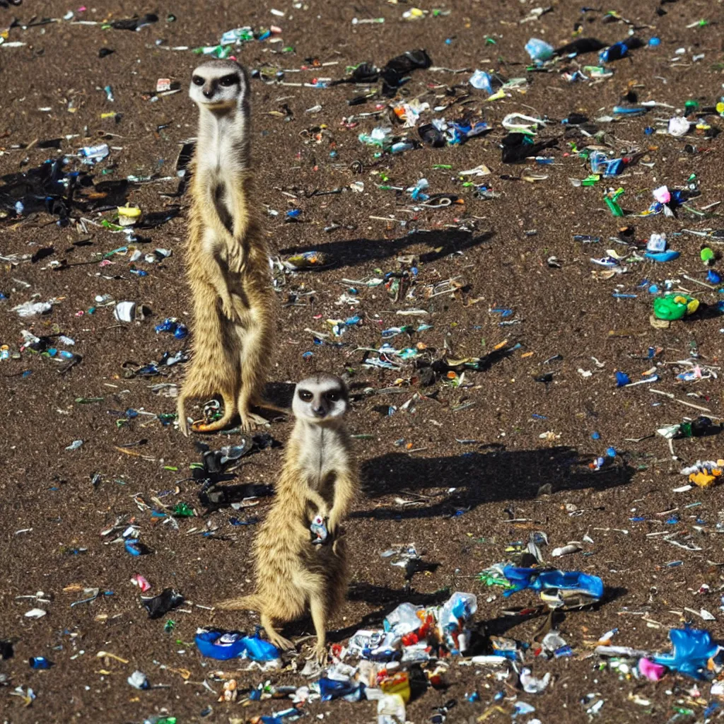 a meerkat picking with trash on the ground, litter in | Stable ...