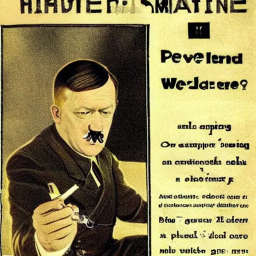 hitler smoking weed, anti - smoking ad | Stable Diffusion