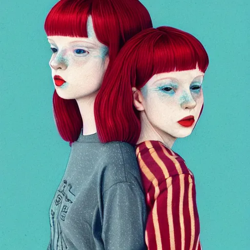 red haired twins wearing striped clothes:: by Martine | Stable ...
