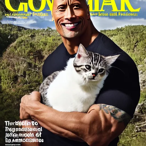 dwayne johnson petting a cat, cover of national | Stable Diffusion ...