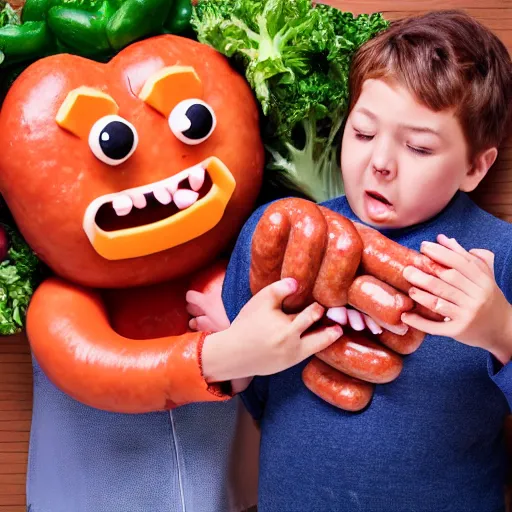 an adult made of sausages screams at a child made of | Stable Diffusion ...