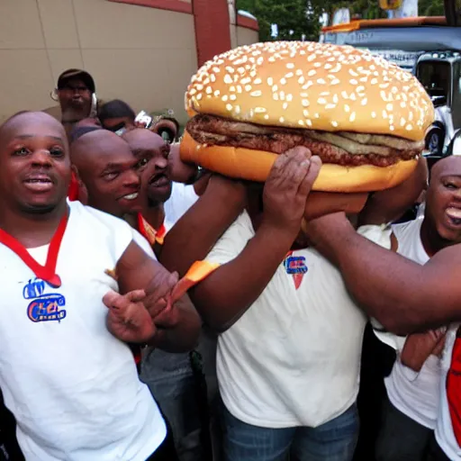 large hoard of shaq midgets carrying one humongous | Stable Diffusion