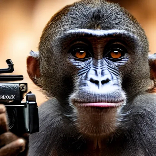 a monkey with a revolver in his hands, man with camera | Stable ...
