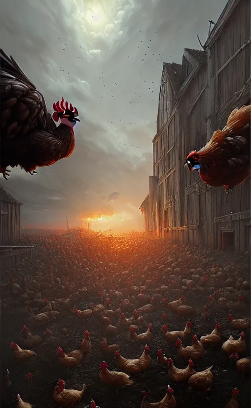 apocalypse of the chickens, wide angle shot by greg | Stable Diffusion ...