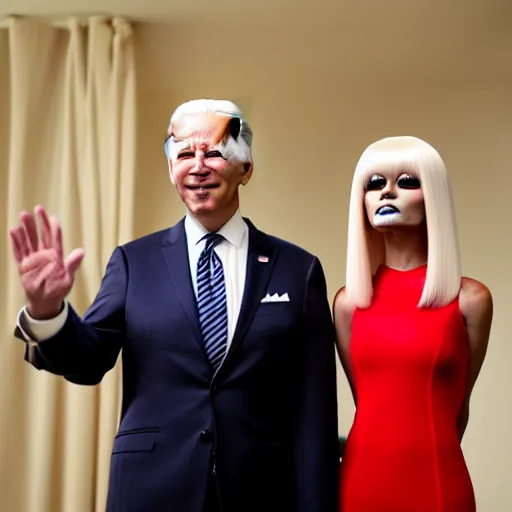 photograph of a an alien wearing a blond wig and a red | Stable Diffusion