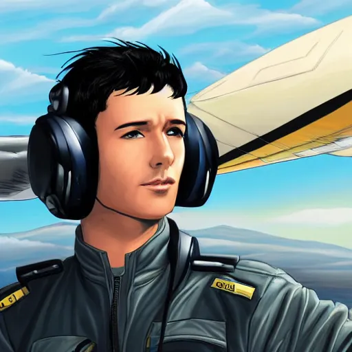 comic art, human pilot in a flightsuit, black hair, | Stable Diffusion ...