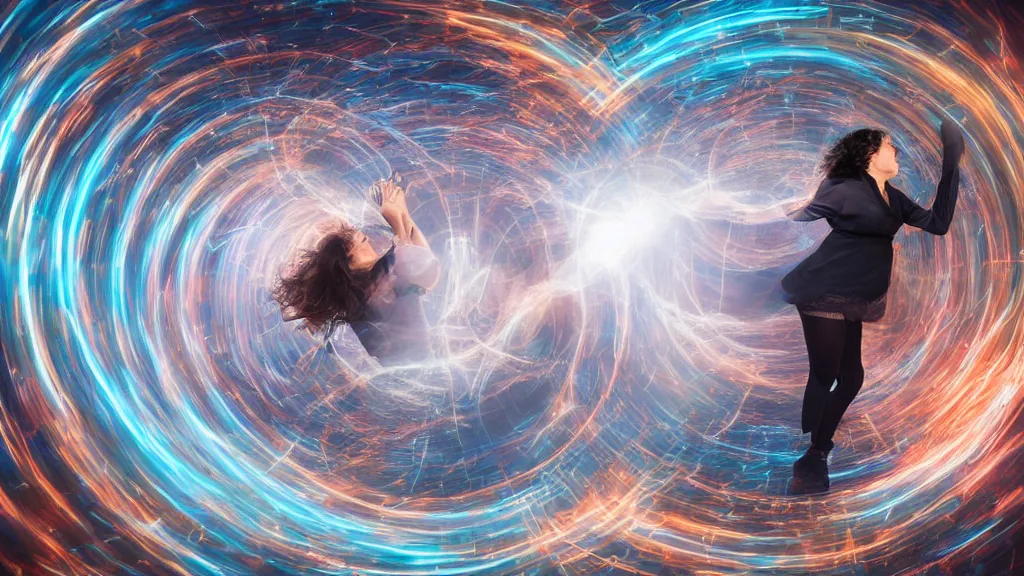 a woman in the middle of a time vortex while time | Stable Diffusion | OpenArt
