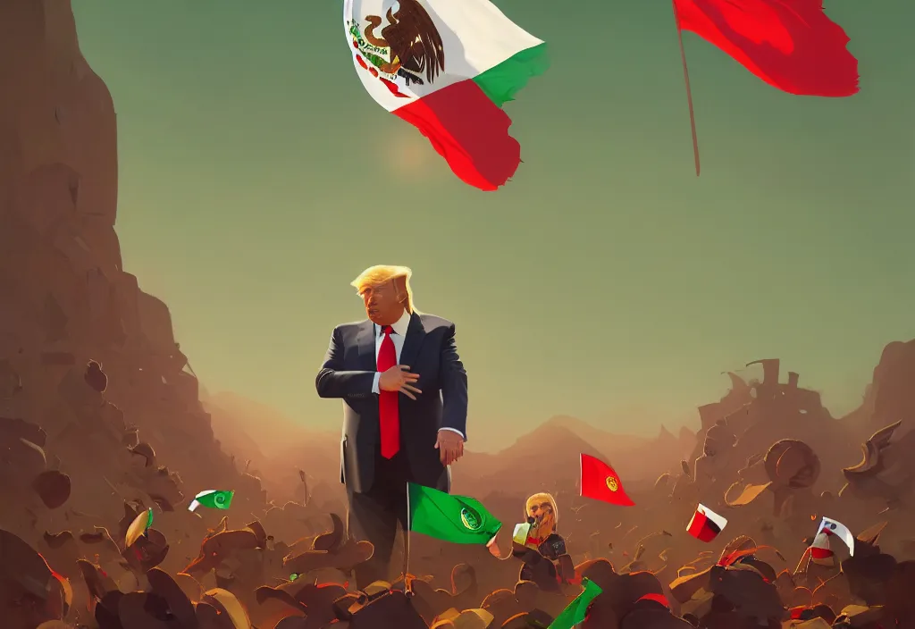 portrait of donald trump with taco and mexican flag, | Stable Diffusion