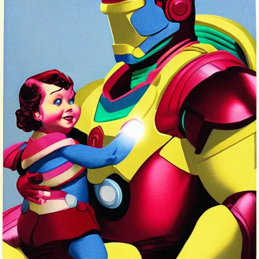 Buzz Lightyear breastfeeding Iron Man, art by John | Stable Diffusion