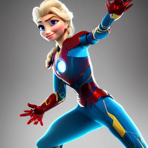 a 3D model of Elsa as Iron Man, Octane Render, | Stable Diffusion
