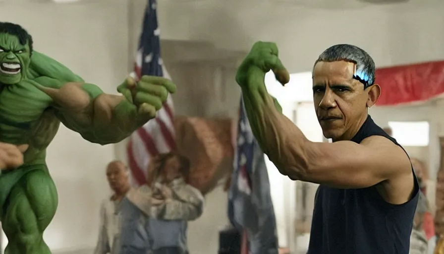 barack obama as a hulk, still from the final scene of | Stable ...