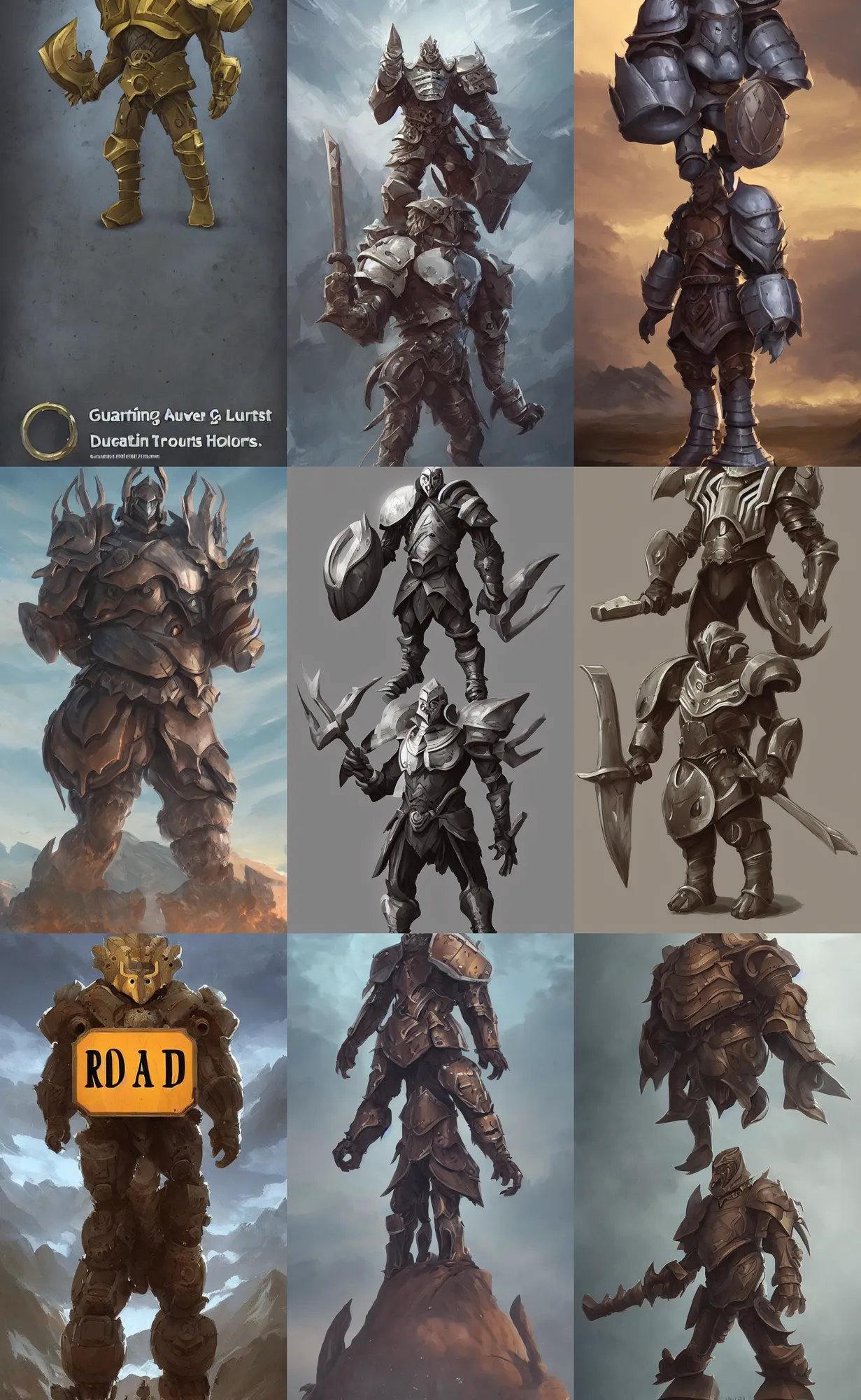 giant guardian wearing road sign armor, d & d, | Stable Diffusion