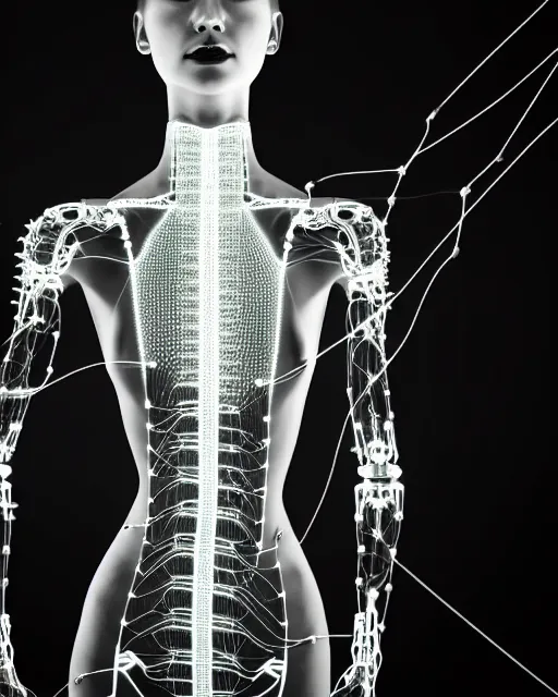 black and white connected young female cyborg - plant | Stable ...