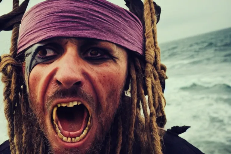 closeup old pirate yelling on an old pirate ship, | Stable Diffusion