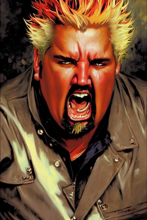 guy fieri angry, enraged, painting by'phil hale '!!! | Stable Diffusion ...