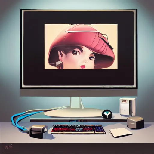 hacker girl bows to a computer in the 1 9 8 0 s, | Stable Diffusion ...
