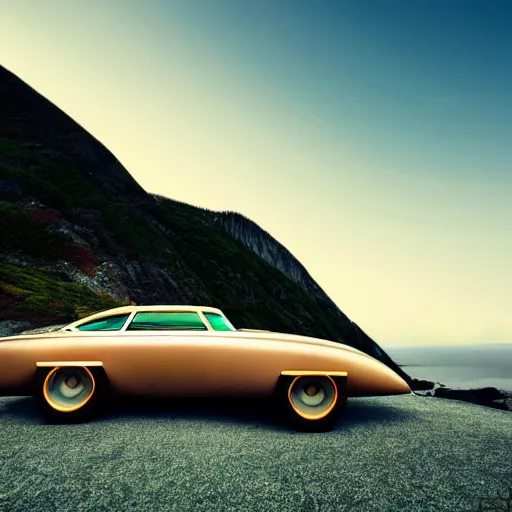 a photo of a shiny retro futuristic vintage car parked | Stable ...