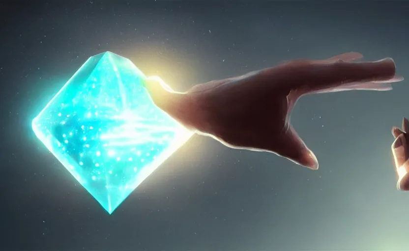 A hand holding a giant luminous diamond , digital | Stable Diffusion ...