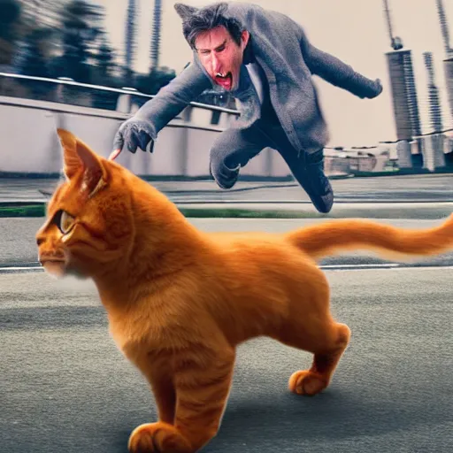 giant kitten chasing a terrified man, photo, | Stable Diffusion | OpenArt